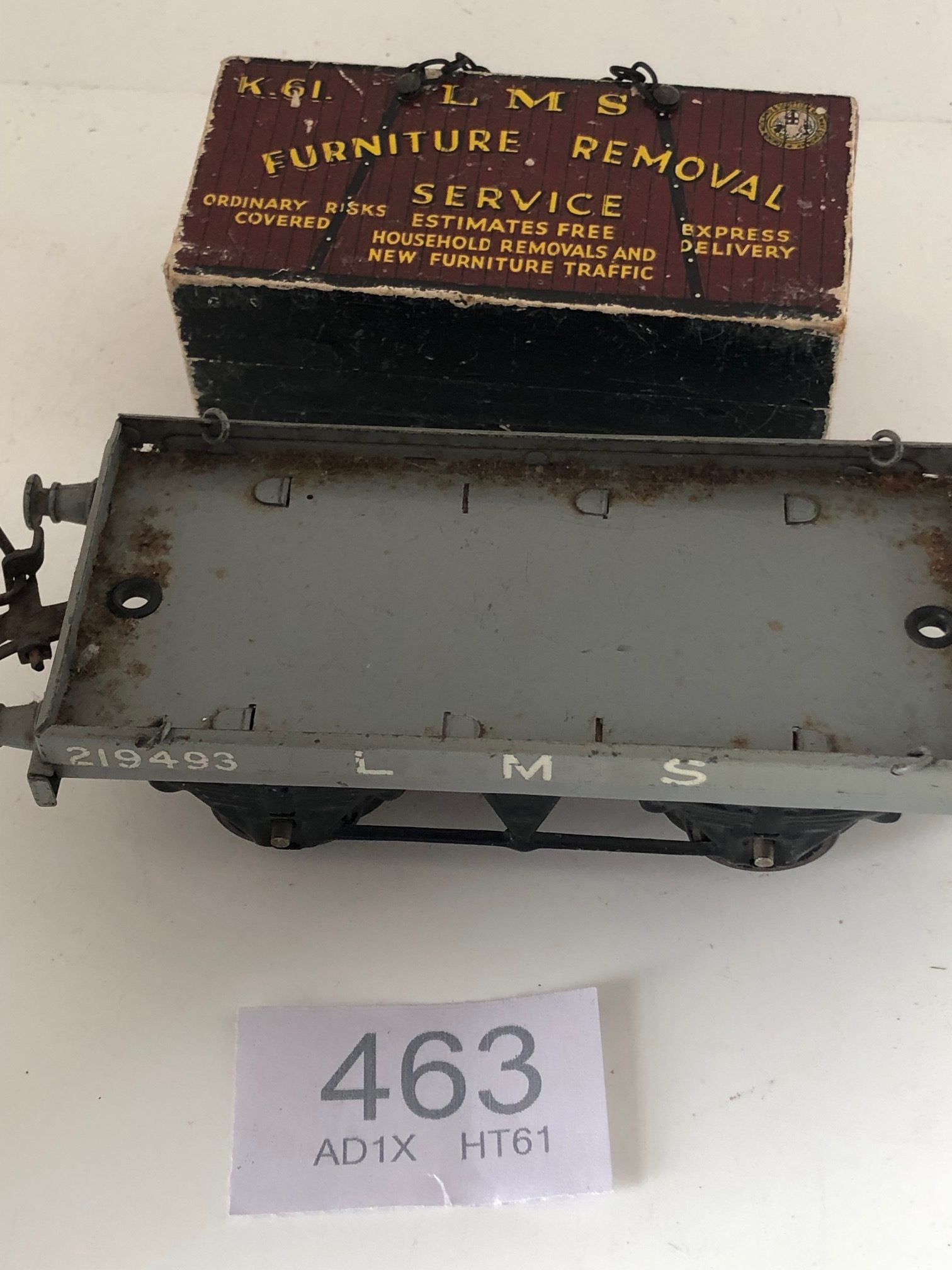 Hornby Meccano vintage O LMS tinplate conflat wagon and container ...